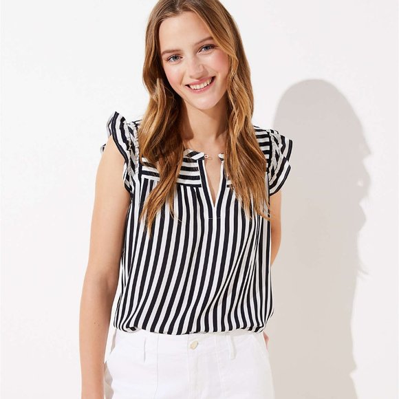 LOFT | Tops | Nwt Loft Striped Smocked Split Neck Shell | Poshmark